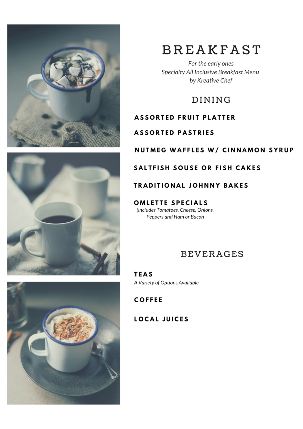 All Inclusive Breakfast Menu